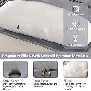 Elover Pregnancy Must Haves Pregnancy Pillow U-Shaped Full Body Maternity Support Pillow for Pregnant Women with Replaceable and Washable Velvet Cover Size 57" (Dark Gray, Velvet)