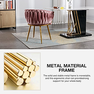 jonpony Woven Velvet Dining Chairs Set of 2, Kitchen Room Chair Living Room Chairs Upholstered Side Chair with Metal Legs Desk Chair for Dining Room Kitchen Vanity Patio, Pink