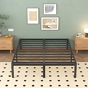 Lutown-Teen 14 Inch Full Size Bed Frame with Rounded Corner Legs, Sturdy Mattress Foundation, Heavy Duty Metal Full Platform No Box Spring Needed, Noise Free, Easy Assembly, Black