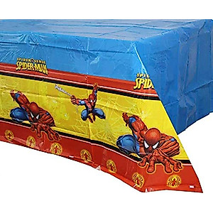 Spiderman Super Hero Birthday Party Supplies Bundle Pack for 16 Includes Dessert Plates, Napkins, Table Cover, Happy Birthday Banner, Paper Masks, Favor Loot Bags, Favor Bracelets, Mylar - 84 Pieces