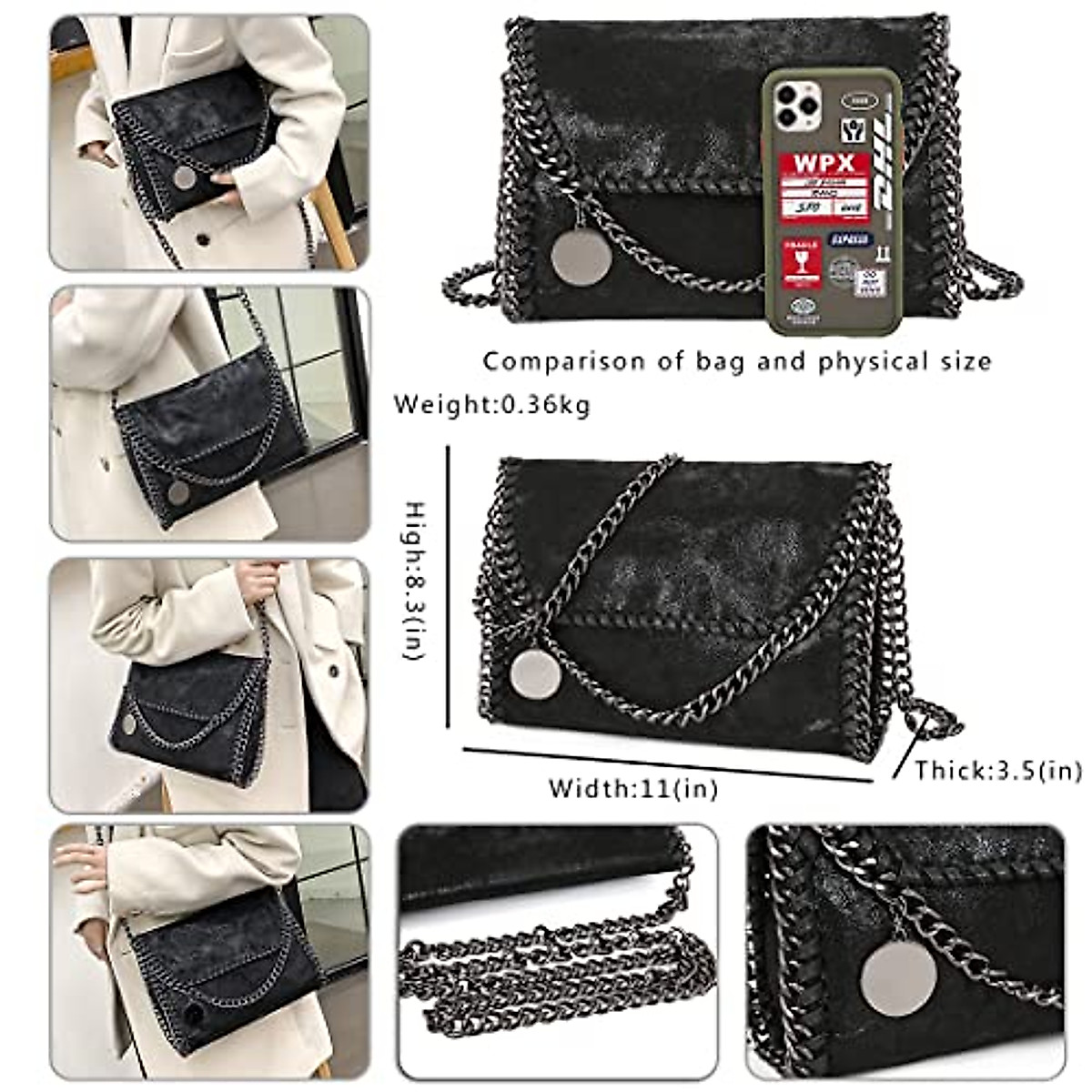 JOTHIN Crossbody Bags for Women Designer Handbags for Women Black Clutch Chain Crossbody Purse Women's Shoulder Handbags(Black)