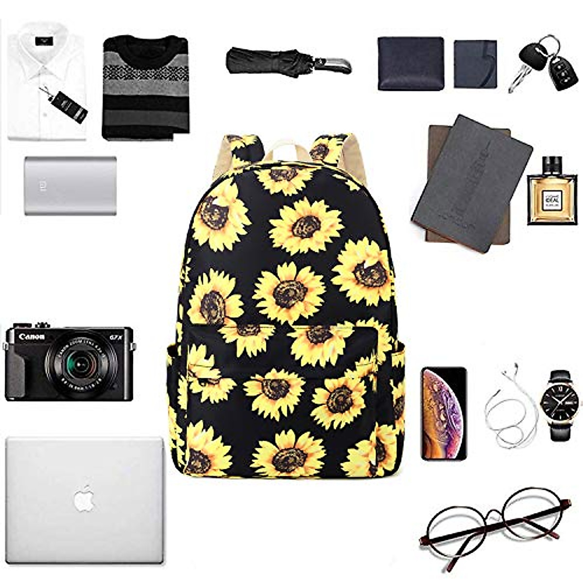 Natayoo Sunflower School Backpack for Girls Women Water Resistant Laptop Backpack with USB Charging Port, Lightweight College Bookbag