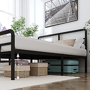 HOBINCHE Full Size Metal Bed Frame with Headboard and Footboard, 14 Inch Black Heavy Duty Mattress Foundation with Steel Slat Support, No Box Spring Needed,Noise Free