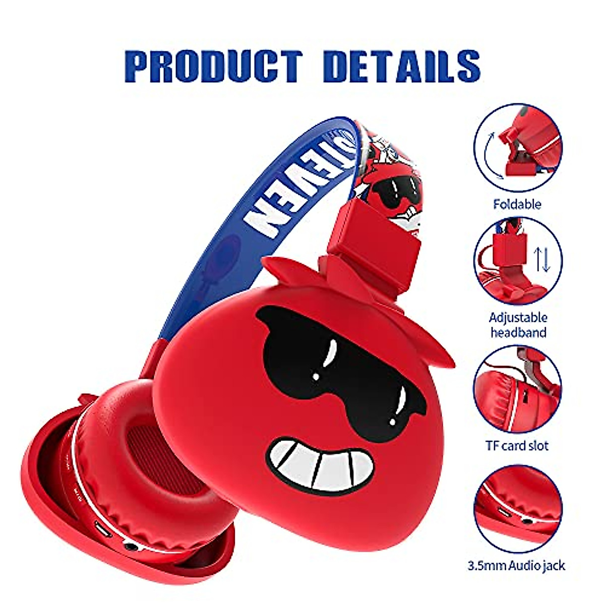 YLFASHION Kids Bluetooth Headphones with Microphone, Cartoon Monsters Wireless Over-Ear Headphones for Boys Girls, Foldable Stereo Headset for Children, School, iPad, Tablet (Steven)