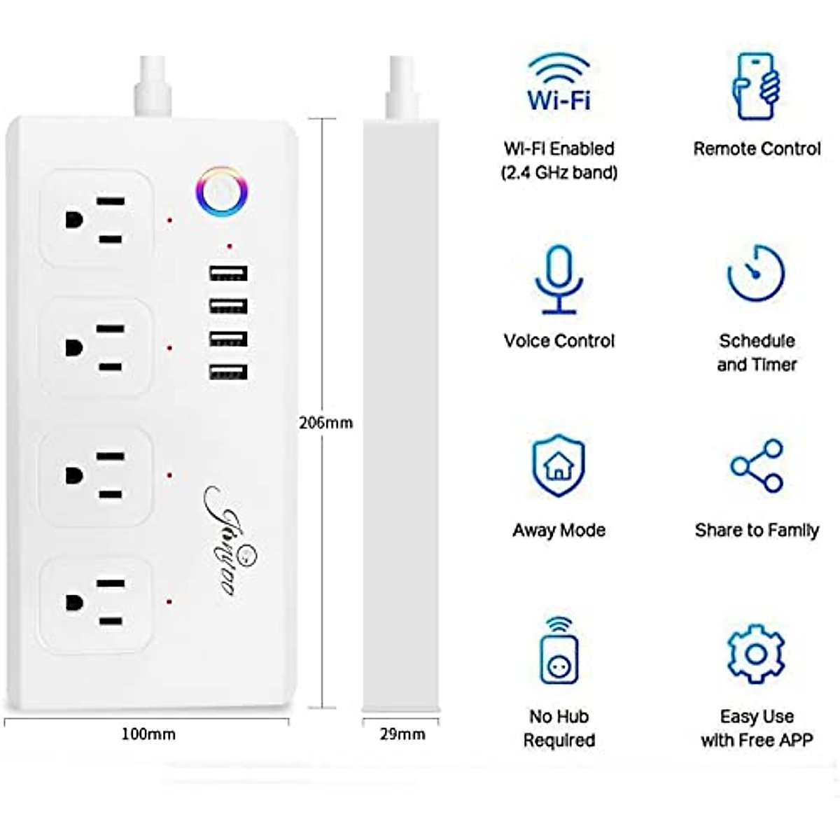 Smart Extension Cord Jinvoo WiFi Surge Protector Power Strip with 4 Individually Controlled AC Outlets and 4 USB Ports Works with Alexa & Google Home
