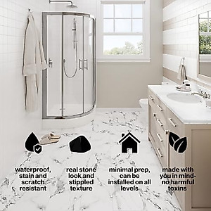 LUCiDA SURFACES Luxury Vinyl Flooring Tiles-Interlocking Flooring for DIY Installation-8 Stone-Look Planks-Calacatta-TerraCore-16 Sq. Feet, Box of 8 Tiles