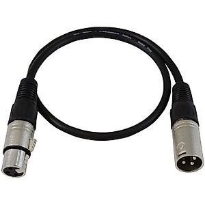 GLS Audio 2ft Patch Cable Cords - XLR Male to XLR Female Black Cables - 2' Balanced Snake Cord - 6 PACK