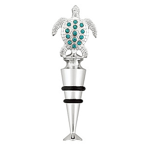 UPware Wine Stopper Bottle Stopper 1-Pack Zinc Alloy Wine and Beverage Bottle Stopper Cute Decorative Wine Stopper Wine Preserver Reusable Wine Corks (Sea Turtle with Crystal Glass)