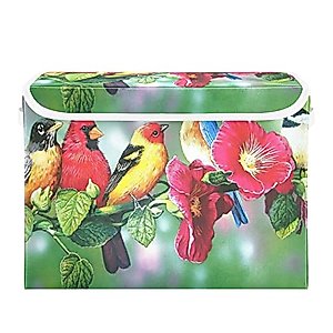 Kigai The Birds Gather on The Branches Storage Basket with Lid Collapsible Storage Bin Fabric Box Closet Organizer for Home Bedroom Office 1 Pack