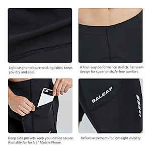 BALEAF Padded Bike Shorts for Men Cycling Shorts Padding Pockets UPF 50+ Black M