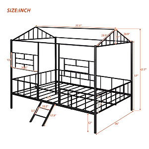 MERITLINE House Bed Full Size Kids Bed Frame Metal Platform Bed Frame, No Box Spring Needed, for Girls Boys - Black