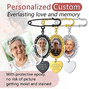 FindChic Personalized Wedding Boutonniere Oval Photo Charms Bouquet Pins Memorial Stainless Steel Customized Picture Text Engraved Brooch Mother of the Bride Decoration Accessories