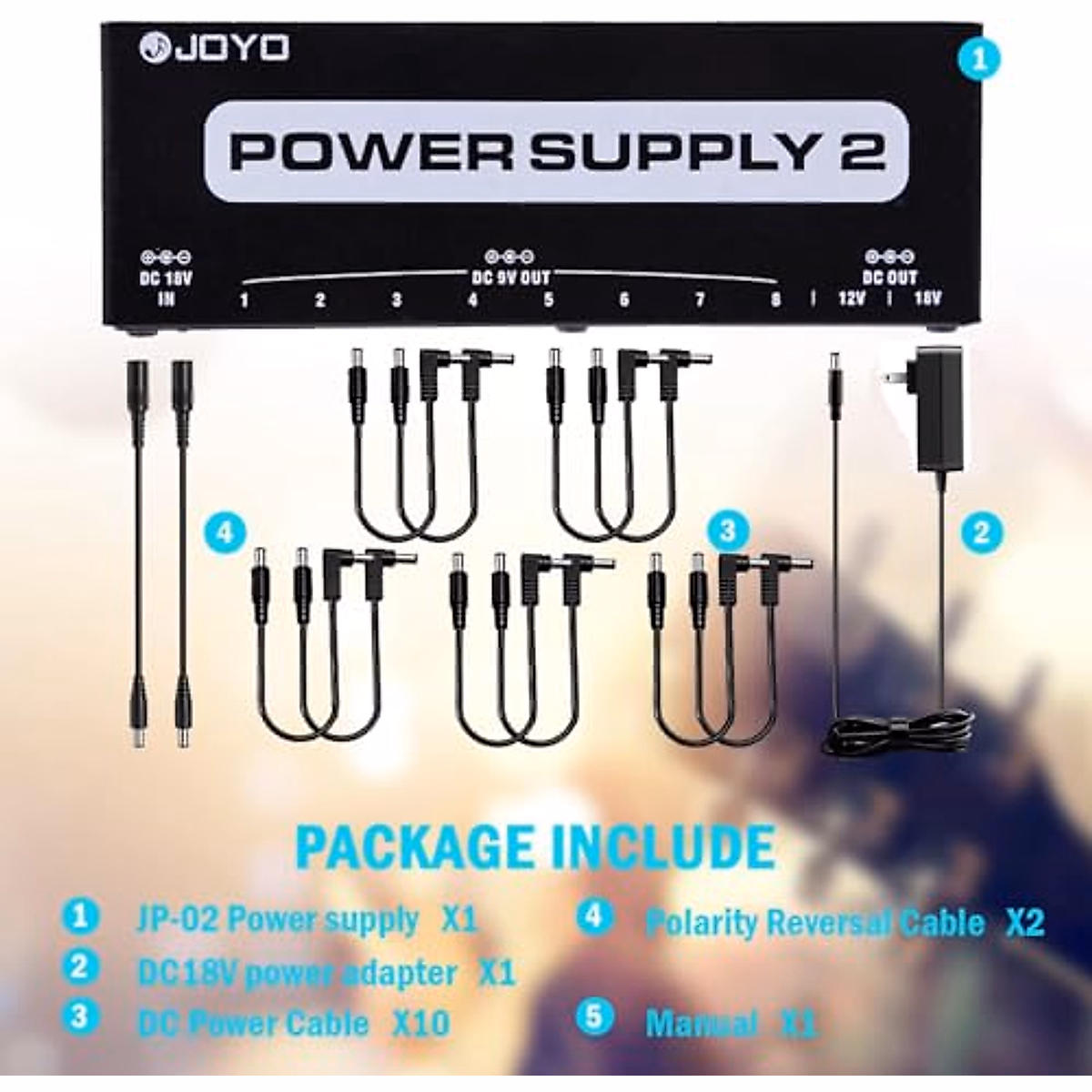JOYO Guitar Pedal Power Supply Pedal Board Power Supply with DC 18V Pedal Power Adapter & 9V 100mA 500mA Isolated DC 10 Outputs for 9V 12V 18V Effect Pedals (JP-02)