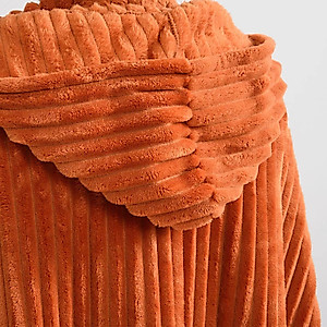 Vessia Flannel Fleece Striped Throw Blanket (50x70inch), 300GSM Microfiber Orange 2 in 1 Hooded Blanket for Adults Teenager, Soft Warm Cozy Lightweight Ribbed Wearable Throw for All-Season