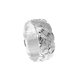 Arthur's Jewelry 925 sterling silver Hawaiian plumeria flower all around 8mm band ring size 12