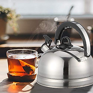 YARNOW Stainless Steel Teakettle, 3 Quart Whistling Teapot with Handle, Tea Kettle for Stovetop ( Silver )