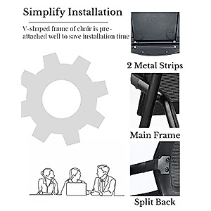 TENGYI Office Padded Folding Chair with Arms, 330 Pounds Capacity, V-Shaped Premium Steel Mesh Task Chair for RV Home Apartment School Meeting Room (Black 1 Pack)
