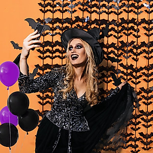 LOLStar Halloween Bats Wall Decor, 2 Pack Black Spooky Bats Photo Booth Props, 3.3 X 6.6 ft Halloween Foil Fringe Curtains, Streamer Photo Backdrop Perfect Home Decor for Halloween Party Decoration
