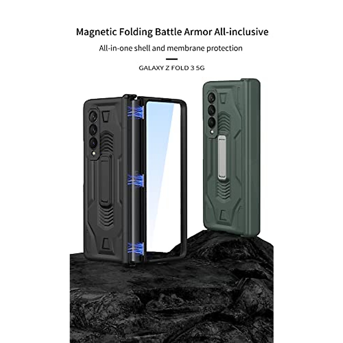 CeeEee Samsung Galaxy Z Fold 3 5g Case Screen Protector 360 Degree Full Body Protection Cover Built-in with 9H Tempered Glass and Kickstand with Hinge Protection, Black