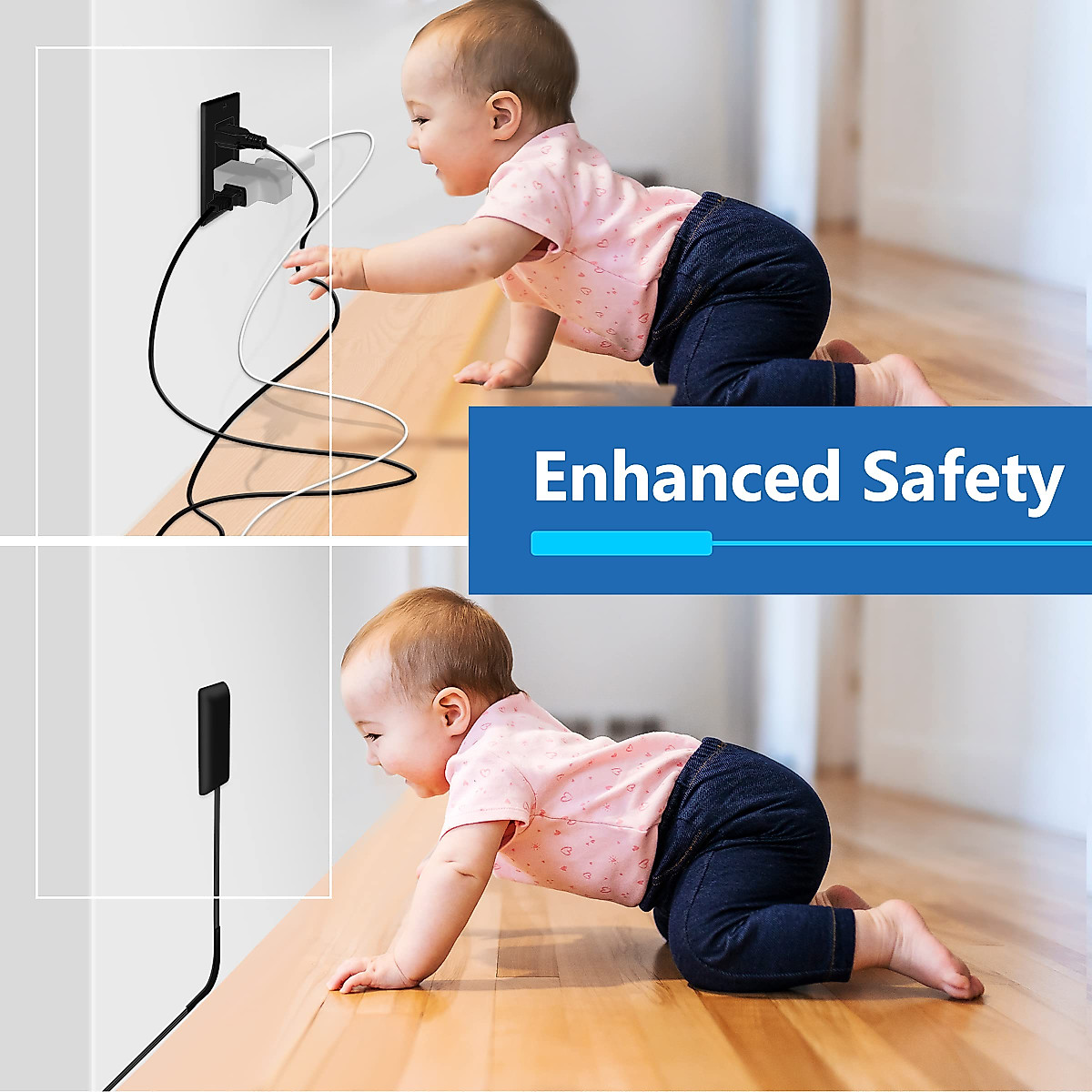 LIDER Flat-Face Outlet Extender with 3 Receptacles, Ultra-Thin Wall Plate Plug with Cord Extender and 3-Outlet Power Strip, 3ft Cord, LWE3-315-BK, Black