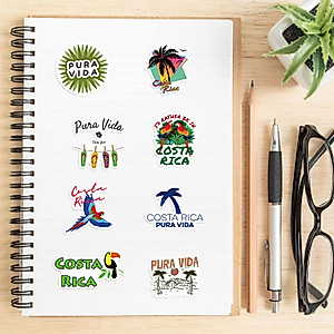 50Pcs Costa Rica Stickers Pack, Aesthetic Pura Vida Waterproof Vinyl Stickers for Water Bottle Laptop Scrapbook Journal, Summer Tropical City Decals for Kids Girls Teens Adults