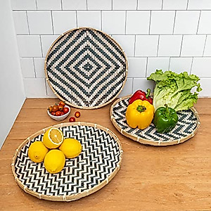 LilaCraft 3 Packs, Wall Baskets, Small Woven Basket Set, Natural Woven Tray, Bamboo Tray Woven, Trendy Hangers, Boho and Chic Decoration for Bedroom, Bathroom, Kitchen (Coastfully)