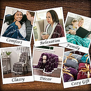 Chanasya 5-Piece Warm Hugs Positive Energy Healing Thoughts Comfort Caring Message Print Combo Gift Pack Throw Blanket, Neck Pillow, Eye Mask, Tote Bag, Socks - for Women Men Cancer Hospital Aubergine