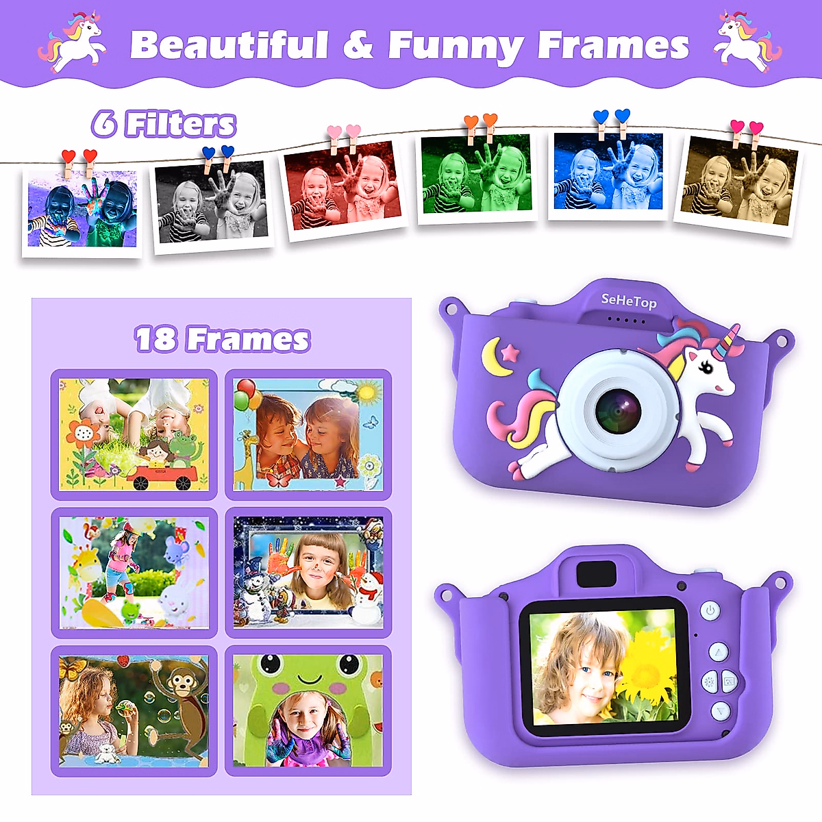 Kids Camera for Girls and Boys, Upgrade HD Digital Camera with Soft Silicone Cover, Toddler Camera Birthday Gifts Toys for Age 3 4 5 6 7 8 9 10 11 12,32GB SD Card,Video Recorder 1080P