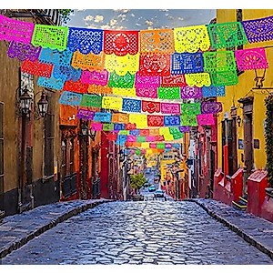 ECOOSTAR 5 Packs 85 Ft Mexican Party Banners, Large Plastic Papel Picado Banner, Mexican Themed Party Decorations For Cino de Mayo, Fiesta Party, Day of The Dead, 85 Feet Long in Total