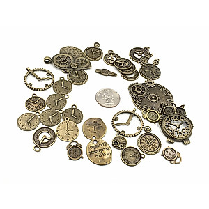 Kinteshun Clocks and Watches Dial Face Movement Charm Alloy Multistyle Steampunk Pendant Charm Connector for DIY Jewelry Making Accessaries(100 grams) (Bronze)