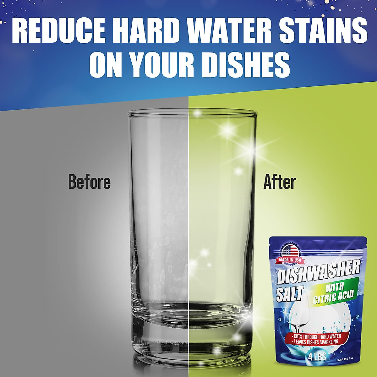 Impresa Dishwasher Salt Water Softener - 5 lbs - Protects From Hard Water Residue and Limescale - Compatible with Bosche, Miele, Thermador, Whirlpool, and More - 100% Pure Coarse Grain Salt