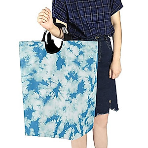 susiyo Blue White Tie Dye Laundry Hamper Collapsible Laundry Basket Organizer Storage Bin for Dorm Clothes