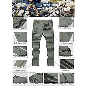 Men's Hiking Pants Convertible Zip Off Lightweight Waterproof Quick Dry Outdoor Fishing Travel Safari Camping Sage Green 36