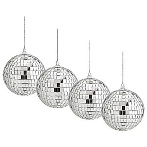 4 Pieces Mirror Disco Ball, Uspacific 4 Incn Silver Hanging Party Disco Ball for Party or DJ Light Effect, Home Decorations, Stage Props, Game Accessories