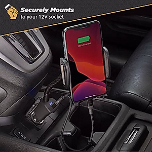 Scosche SUH12V-XCES0 Select Power Socket Mount with Phone Mount for Car, Flexible Neck, and USB Charging Port, 360 Rotation, Black