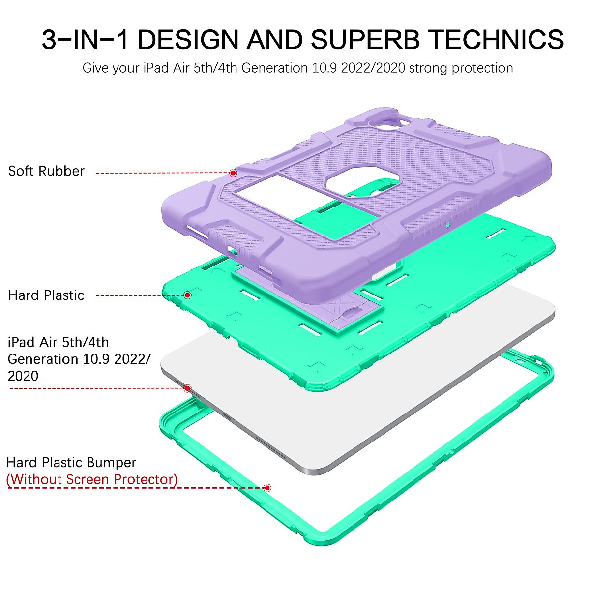 BENTOBEN iPad Air 5/4 Case, 10.9" Tablet Cover with Kickstand, Pencil Holder, Magnetic Closure for Kids, Purple