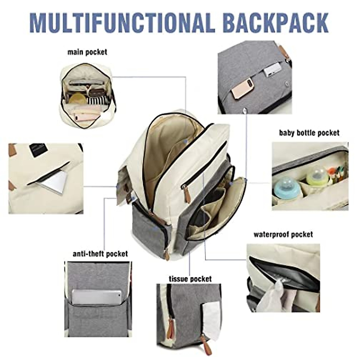 Cinkerr Diaper Bag Backpack for Mom, Large Backpack for Baby Boys/Girls, Portable Travel Mommy Bag with 3 Insulated Pockets, Baby Shower Gifts, Baby Registry Search Essentials for New Dads/Moms