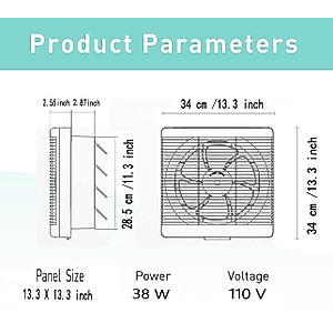 Nalle 10 Inch Window Reversible Exhaust Fan Through-wall installation Ventilation Fan Shutter Box Blower Ventilation Air Extractor for Bathroom Garage Greenhouse Panel size 13.5X13.5
