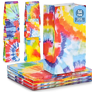 VGOODALL 54PCS Party Favor Bags, Treat Bags Goodie Bags Tie Dye Gift Bags for Kids Birthday Party Retro Party Decorations 6 Designs