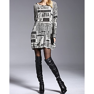 ellazhu Women's Autumn Long Sleeve Printed Newsprint Crew Neck Sweater Sweatshirt DH40 Grey