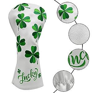 Golf Headcovers Lucky Clover Golf Driver Fairway Wood Hybrid Mallet Blade Putter Cover Headcover Premium Leather Headcovers Fits Most of Drivers Woods and Blade Putters