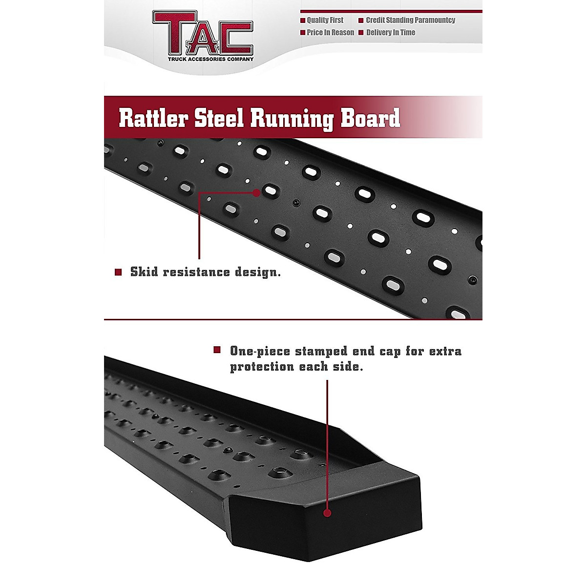 TAC 6.5” Running Boards Fit 2015-2024 Ford F150 Regular Cab | 2017-2024 Ford F250/F350/F450/F550 Super Duty Regular Cab Utility Black Rattler Steel Side Steps 2pcs