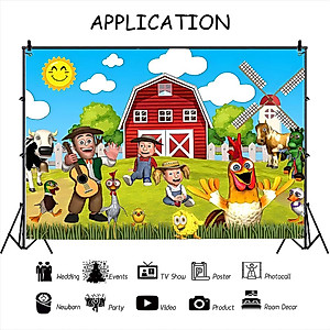 YRIOWMI 7x5 Foot Zennon Farm Children's Birthday Party Background Fabric, Birthday Party Decoration Photography Background