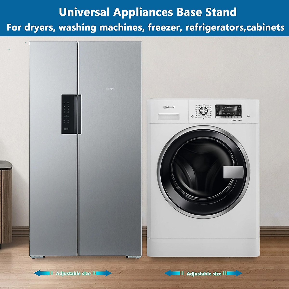 Zsytbyyds All Steel Mobile Base Heavy Duty Furniture Dolly Adjustable Mini Fridge Stand Washing Machine Stand Furniture Dolly for Washer, Refrigerator and Dryer（Black）