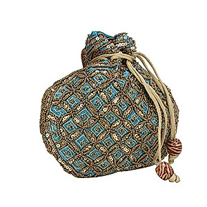 Indian sequence Potli Bag/wedding purse/jewelery purse for girls & women (Dark Cyan)