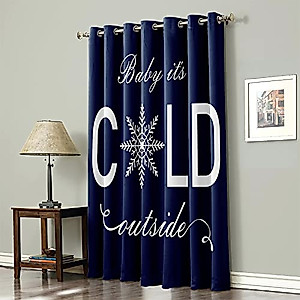 Prime-Home Blackout Curtains for Bedroom, Christmas Grommet Curtains Thermal Insulated Blackout Window Curtains Drapes, Blackout Panel 52"x 24" Cold Winter Snowflakes Blue Backdrop