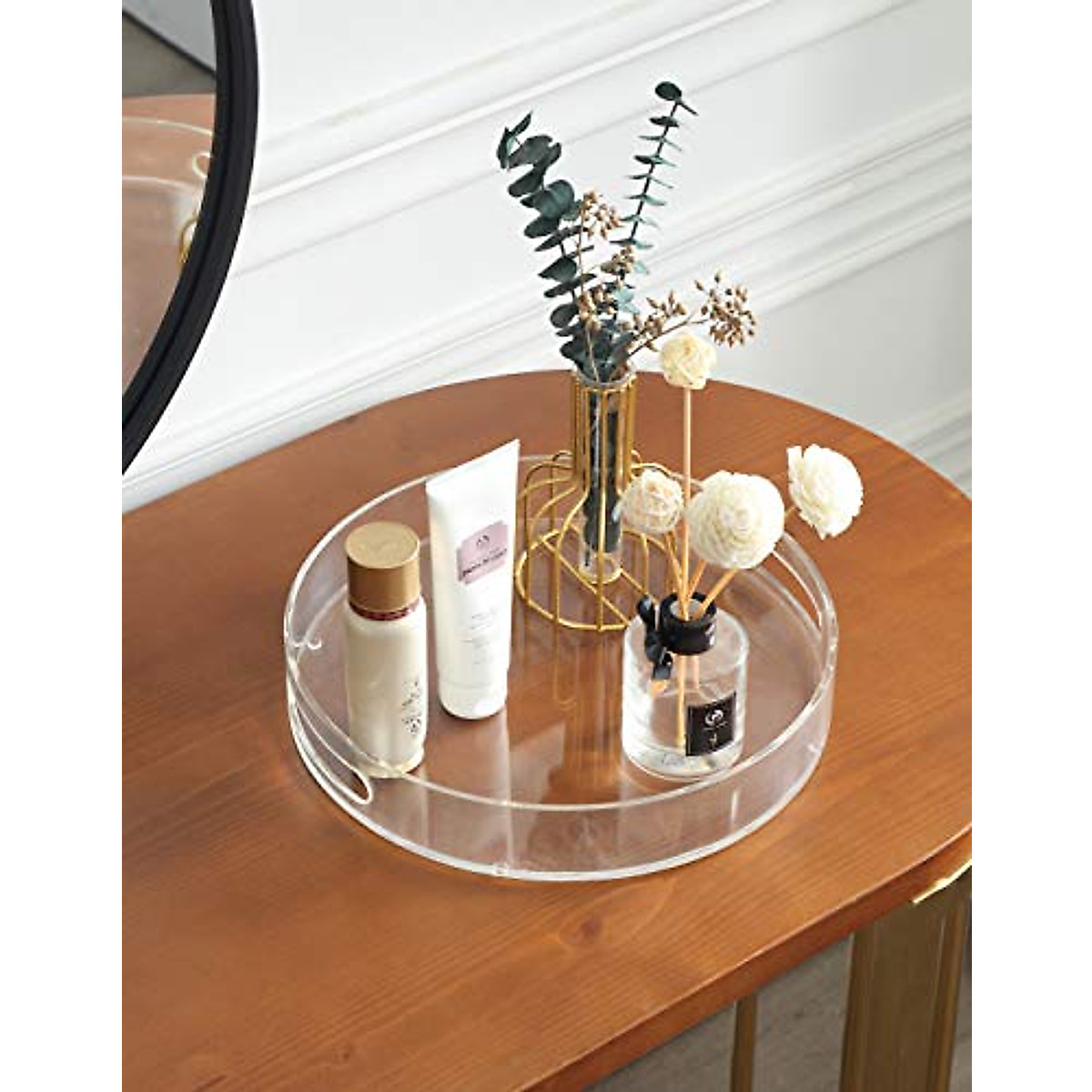 Artmaze Clear Sturdy Acrylic Round Tray with Handles,Spill Proof,for Kitchen (12 inch)