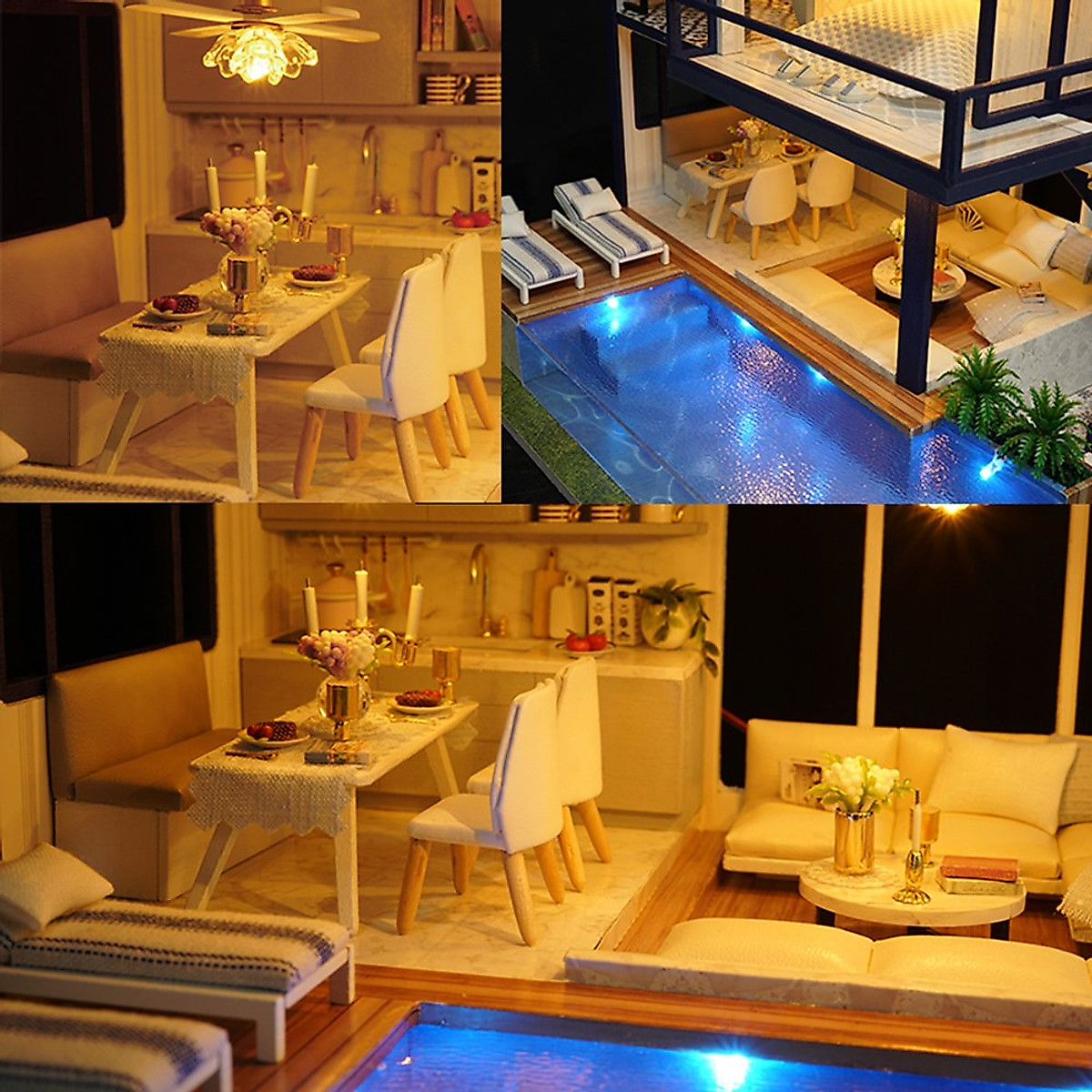 DIY Miniature Dollhouse Kit,UniHobby Time Apartment DIY Dollhouse Kit with Wooden Furniture Light Gift House Toy for Adults