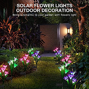 NEEMO Solar Outdoor Lights 4 Pack, Solar Garden Lights with Large Lily Flowers, 7-Color Changing Solar Pathway Lights, Solar Powered Landscape Lights for Garden Patio Yard (Bigger Solar Panel)