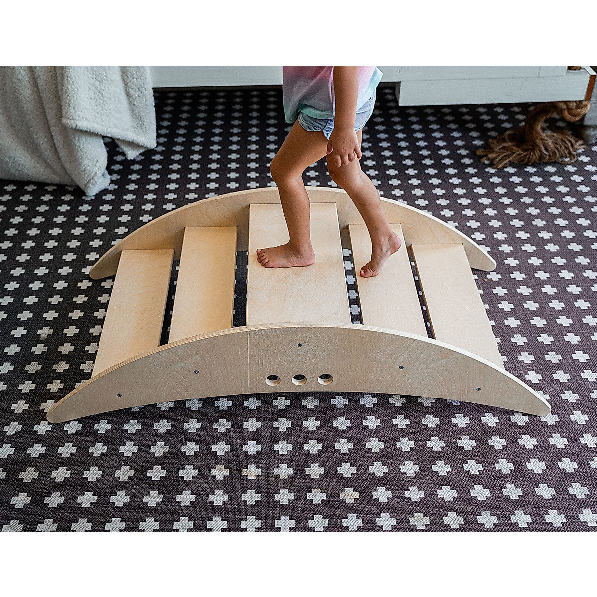 Avenlur Rocking Boat Stair Climber Montessori and Waldorf Style Balancing Step Ladder Rocker Activity Center for Toddlers, Kids, Homeschool, Daycare Seats up to 4 Children Ages 1-6yrs